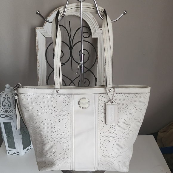 Coach | Bags | Coach Perforated White Tote Bag Preowned | Poshmark